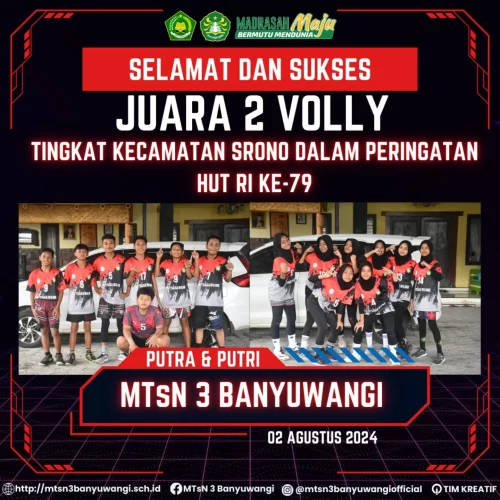 Tim Voli MTsN 3 Banyuwangi Raih Juara 2 Di Lomba Voli Kecamatan Srono Dalam Rangka HUT RI Ke-79 ...